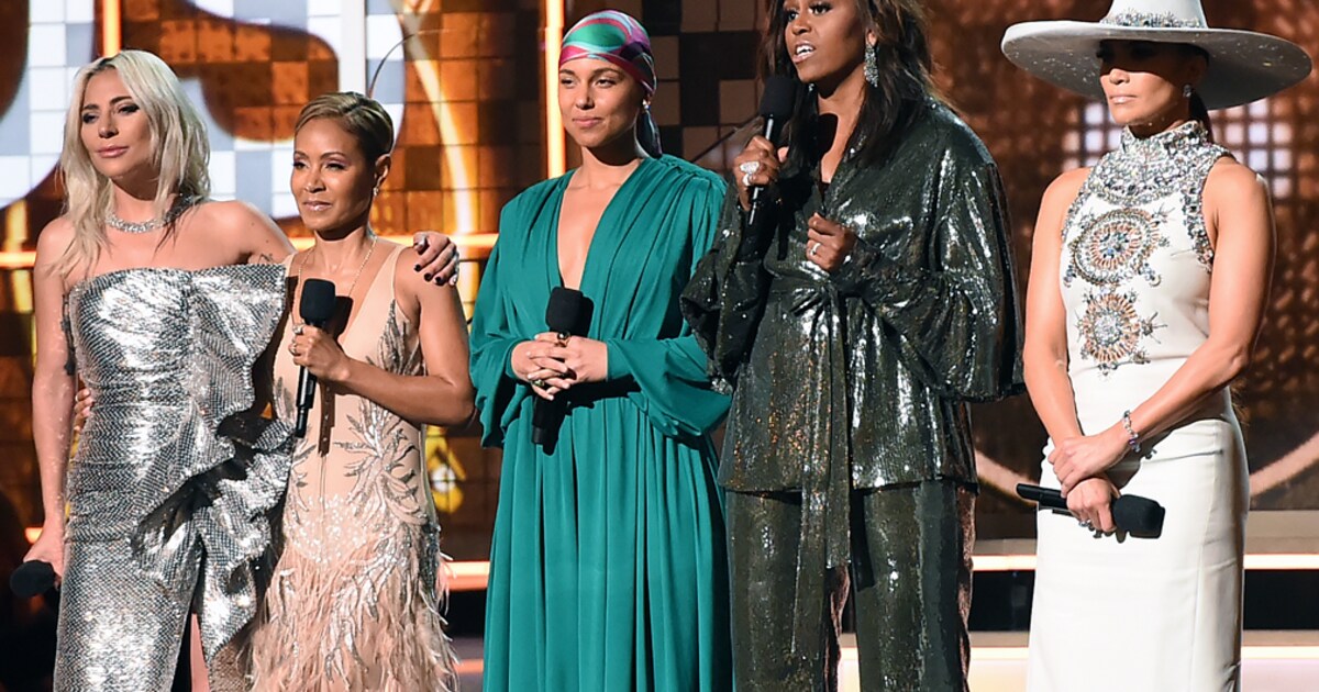 Michelle Obama op podium bij Grammy's