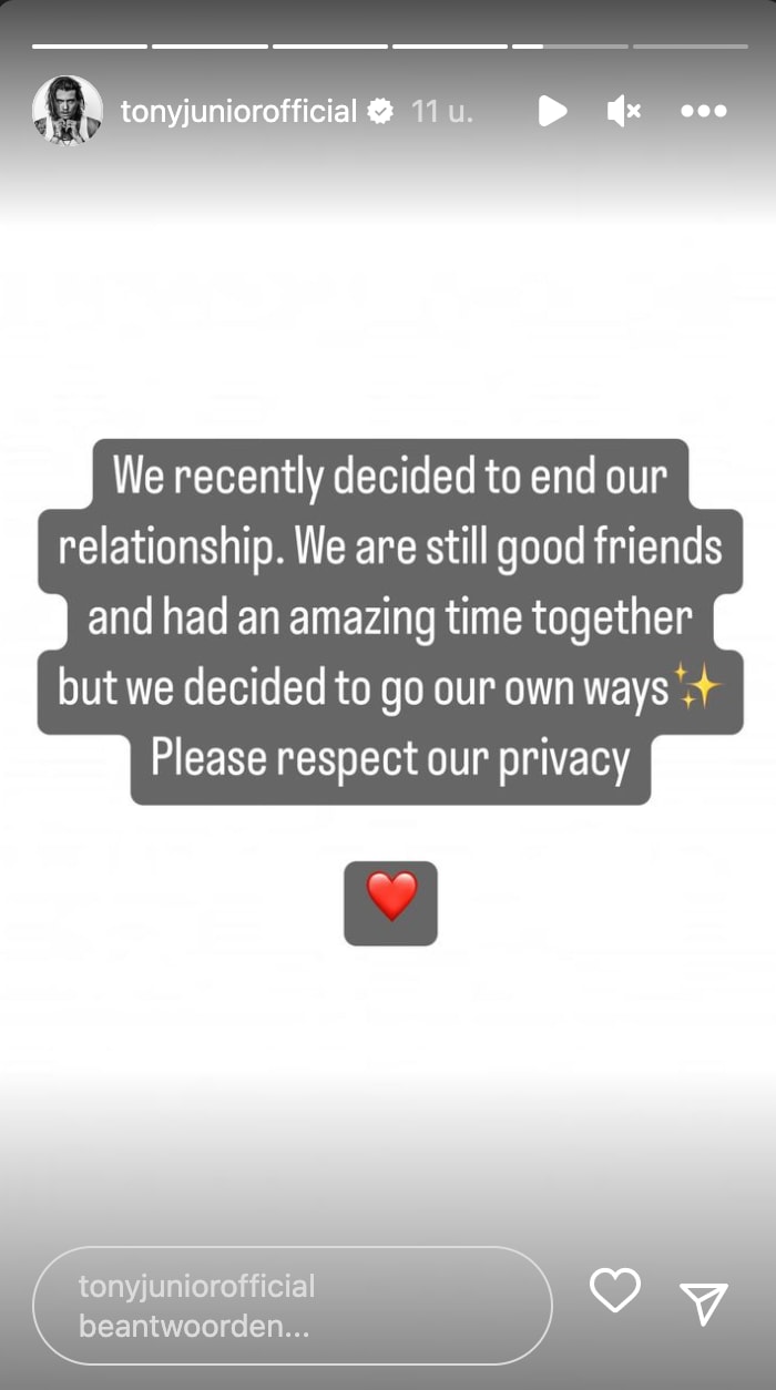 Tony Junior zet punt achter relatie met nieuwe vriendin
