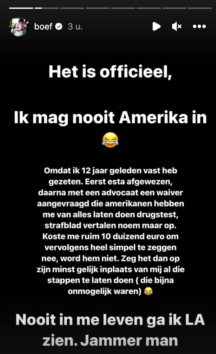 Rapper Boef mag Amerika niet meer in door gevangenisverleden