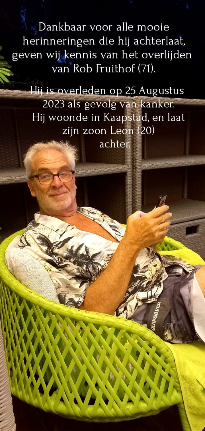 Verdrietig nieuws: Rob Fruithof (71) overleden