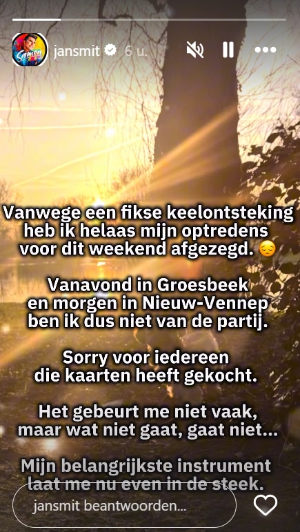 Onverwachte tegenslag voor Jan Smit dit weekend